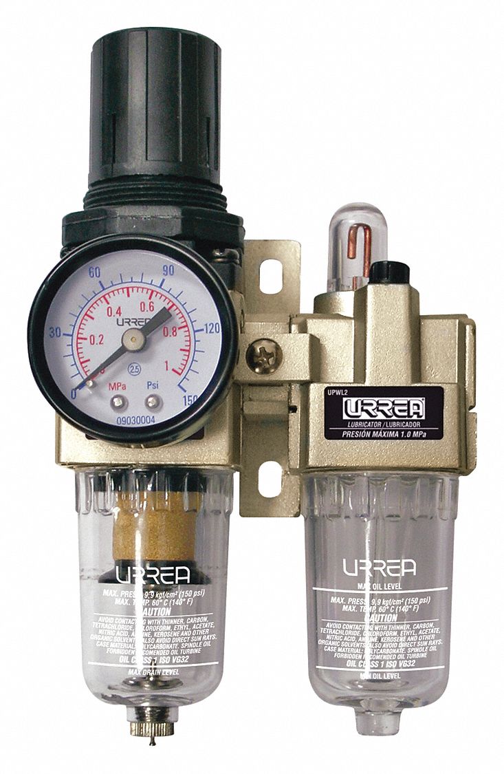 URREA Filtro/Regulador/Lubricador , 1/2" NPT , Rango de Ajuste 30 a 150 psi - 28V641 | UPWL4 ...