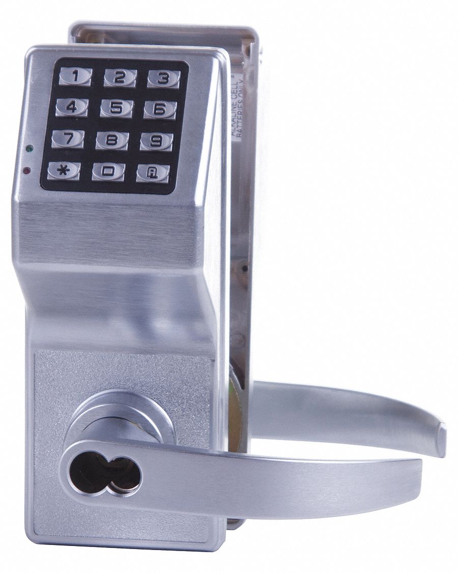Electronic Keyless Lock, Cylindrical, Satin Chrome, 1 5/8 in to 1 7/8 ...