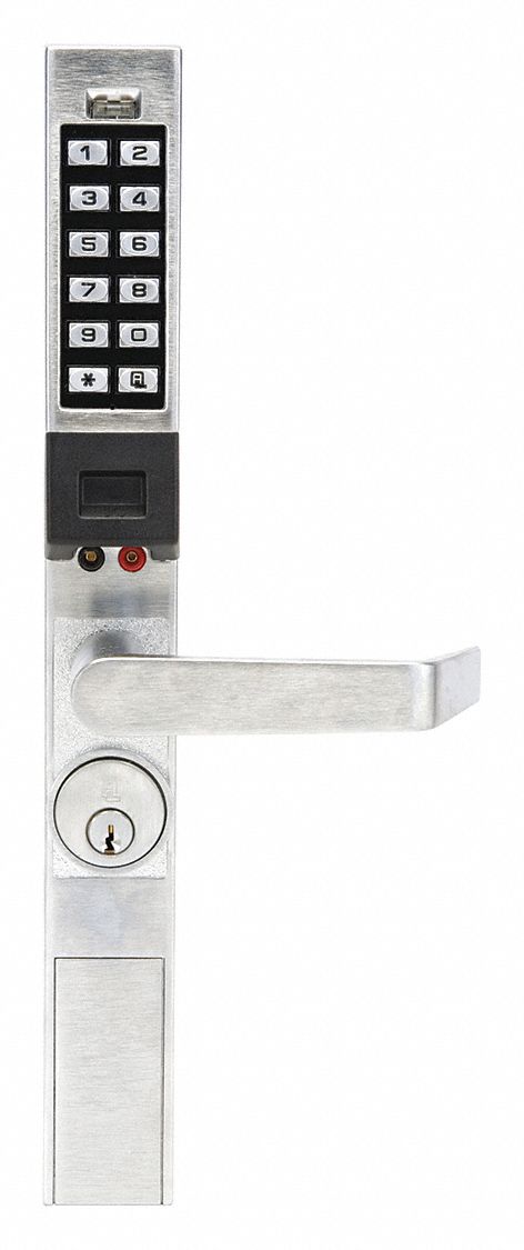 Electronic Keyless Lock, Cylindrical, Satin Chrome, 1 3/4 in Door ...
