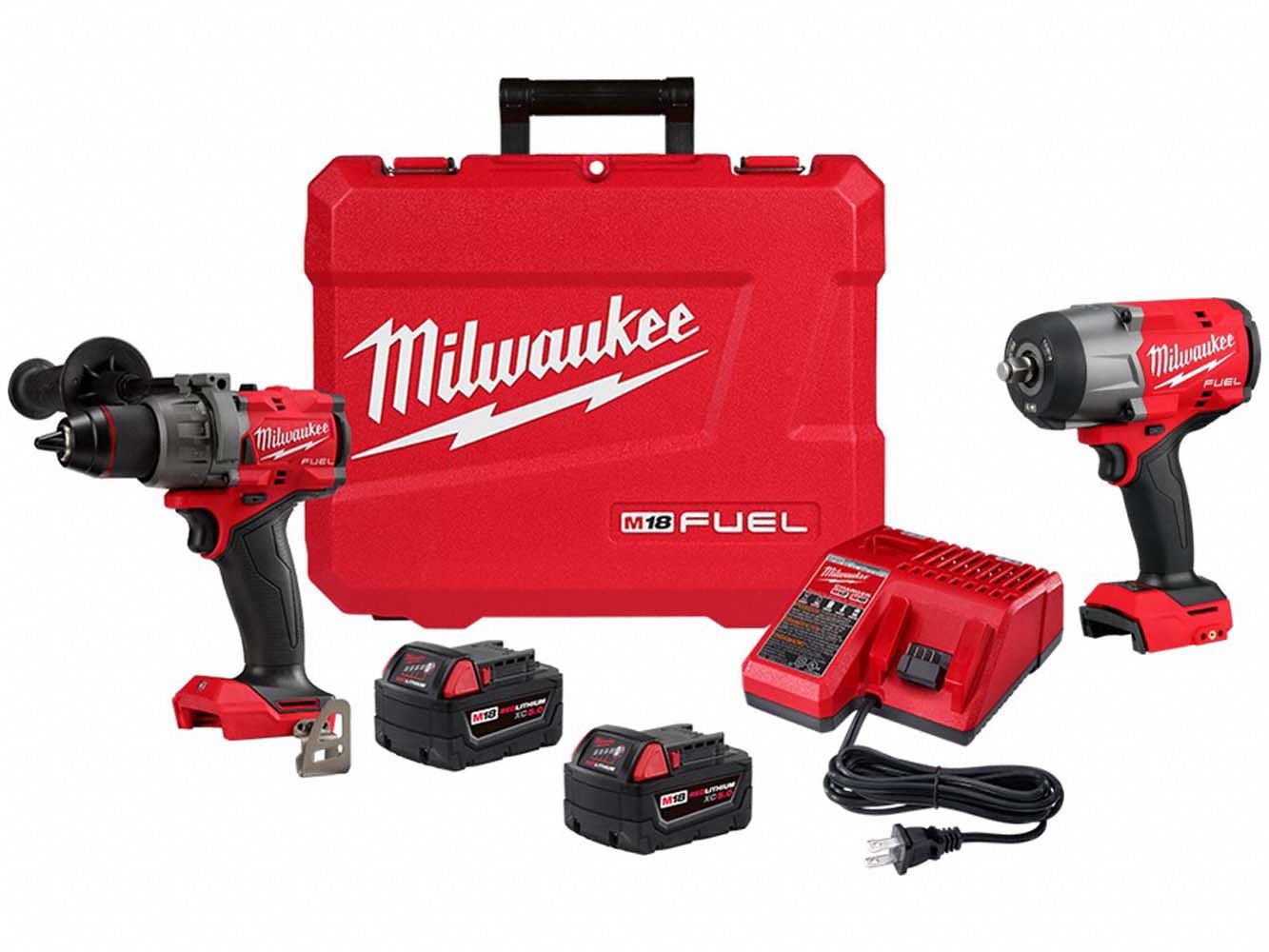 MILWAUKEE, 2 Tools, Hammer Drill/Impact Wrench, Cordless Combination ...