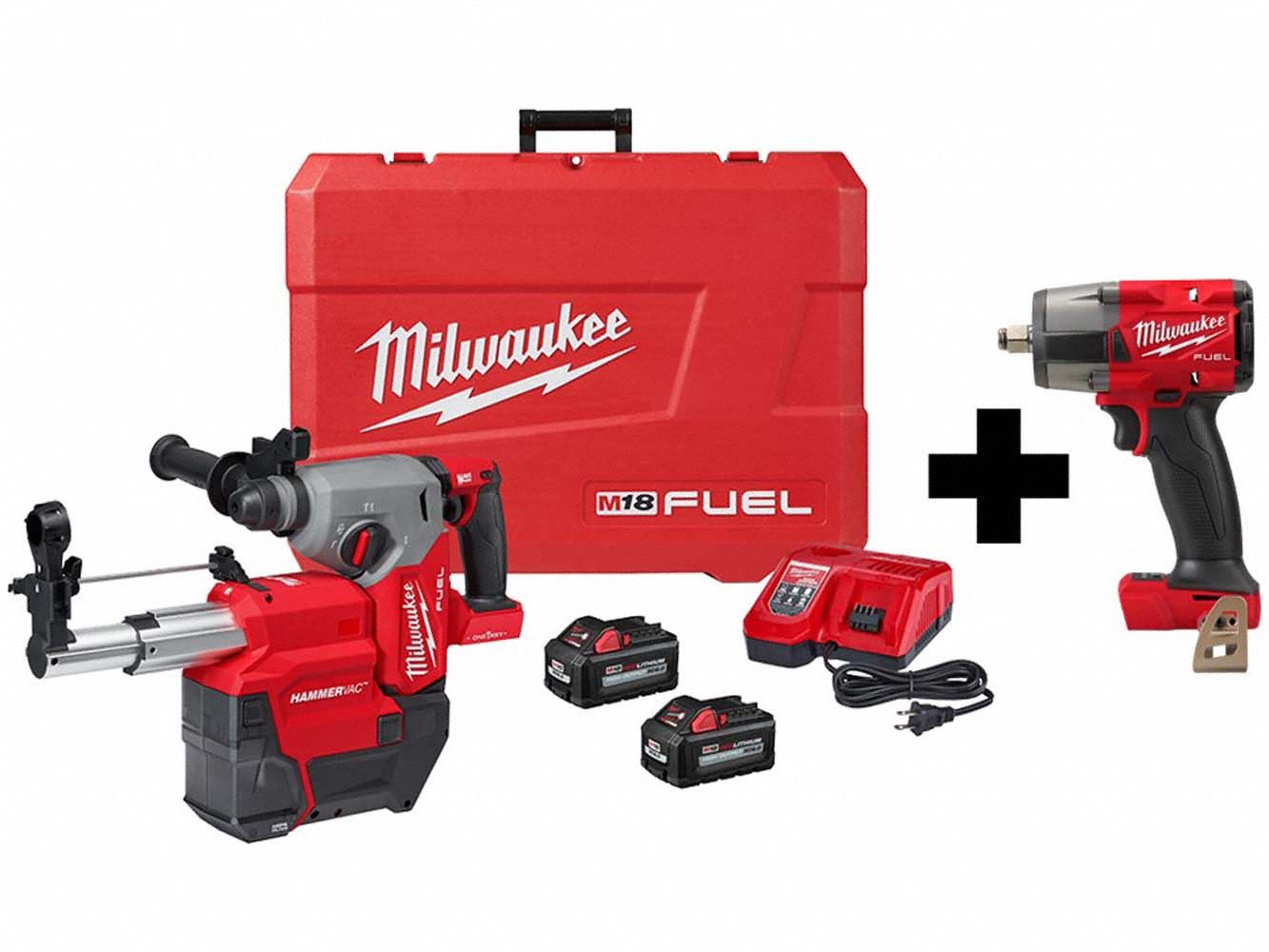 MILWAUKEE, 2 Tools, Impact Wrench/Rotary Hammer, Cordless Combination ...