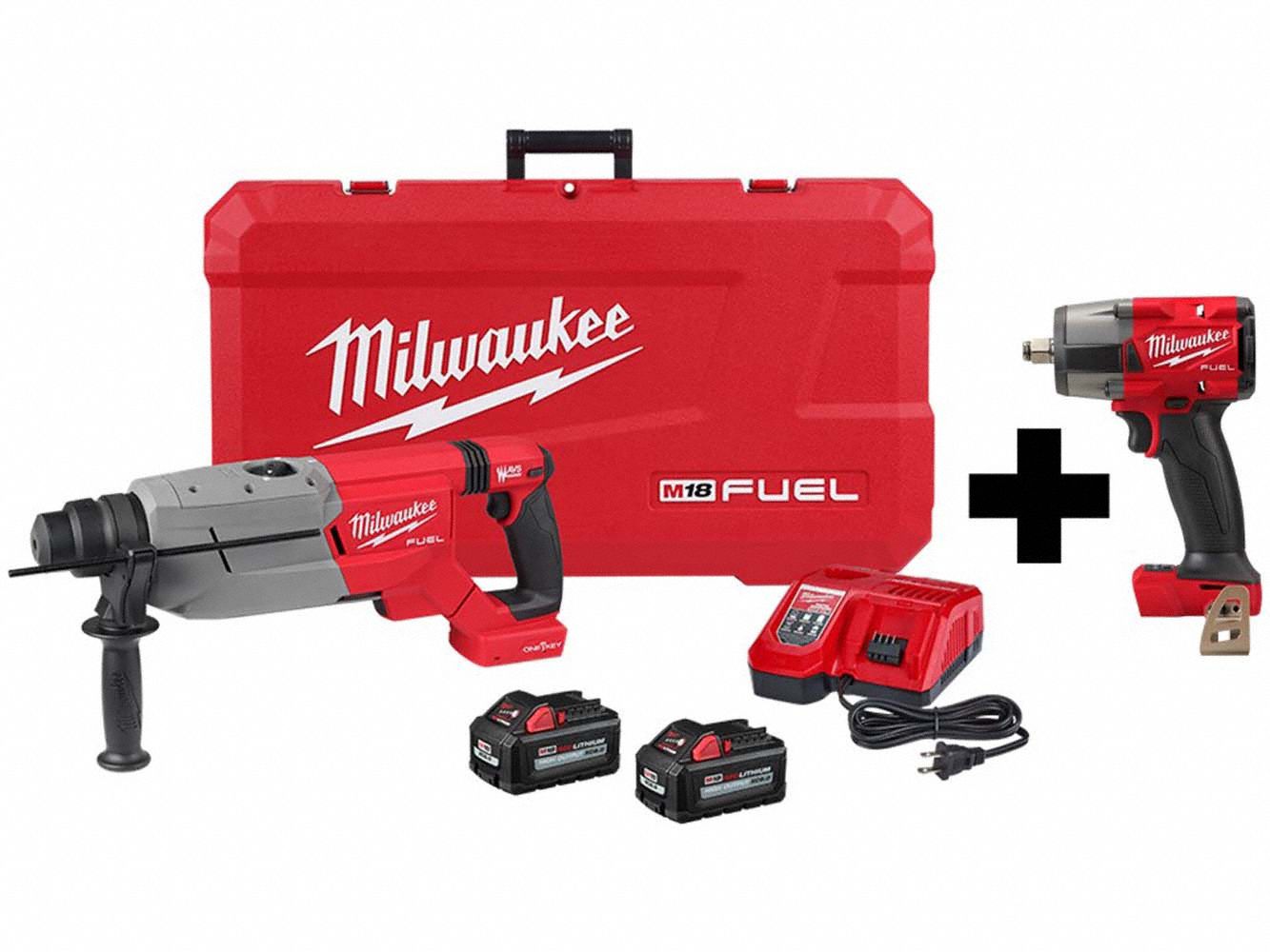 MILWAUKEE, 2 Tools, Impact Wrench/Rotary Hammer, Cordless Combination ...