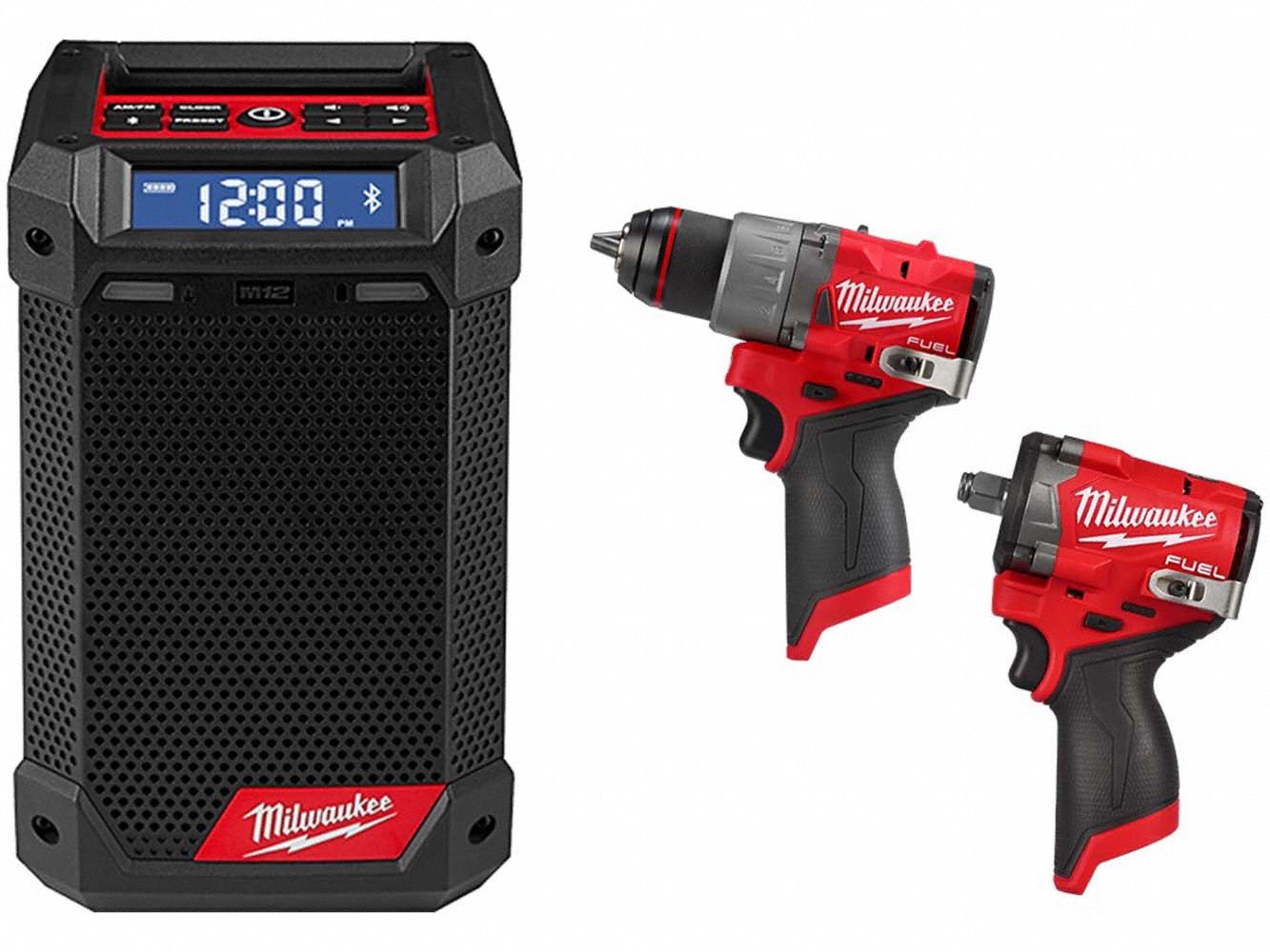 MILWAUKEE TOOL & EQUIPMENT, 3 Tools, Drill/Impact Wrench/Radio ...