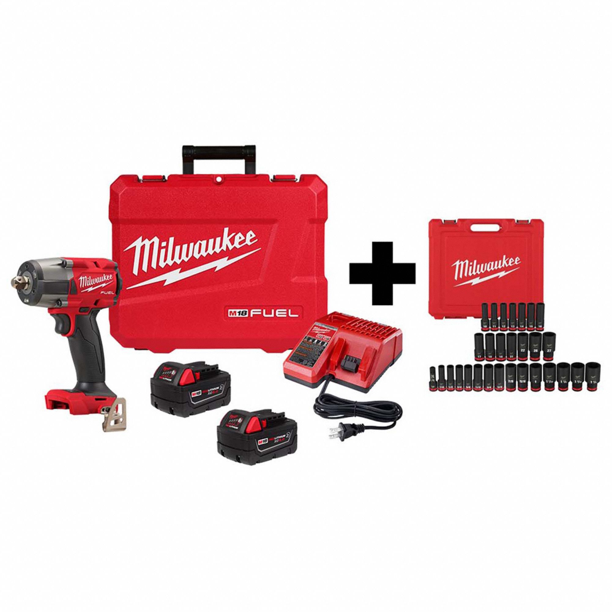 MILWAUKEE, 1/2 in Drive Size, 550 ft-lb Fastening Torque, Impact Wrench ...