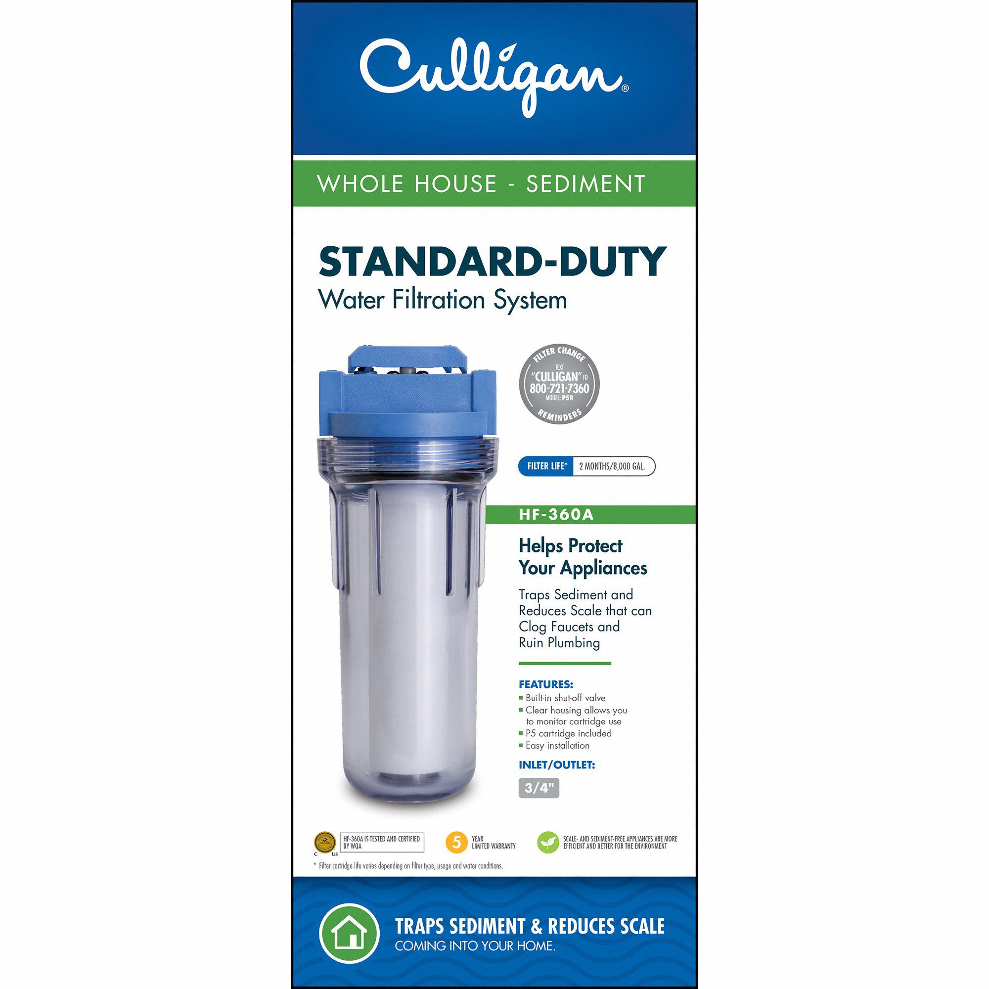 CULLIGAN Water Filtration System: 5 micron, 1.5 gpm, 8,000 gal, 13 in ...