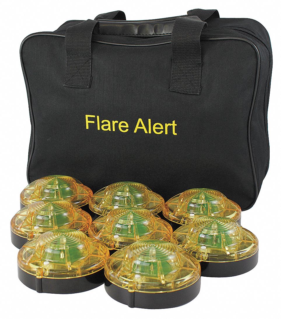 FLAREALERT, Yellow, 140 hr Flashing/40 hr Steady, LED Road Flare Kit ...