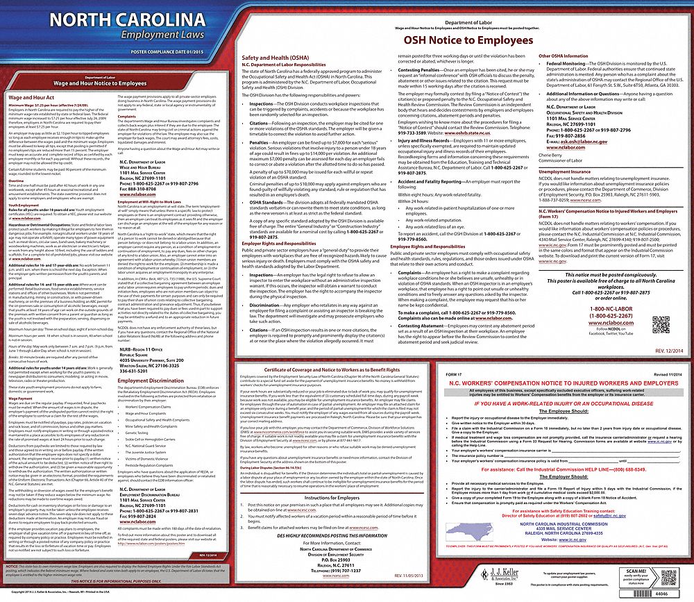 JJ KELLER, NC, English, Labor Law Poster - 29EA13|100-NC - Grainger