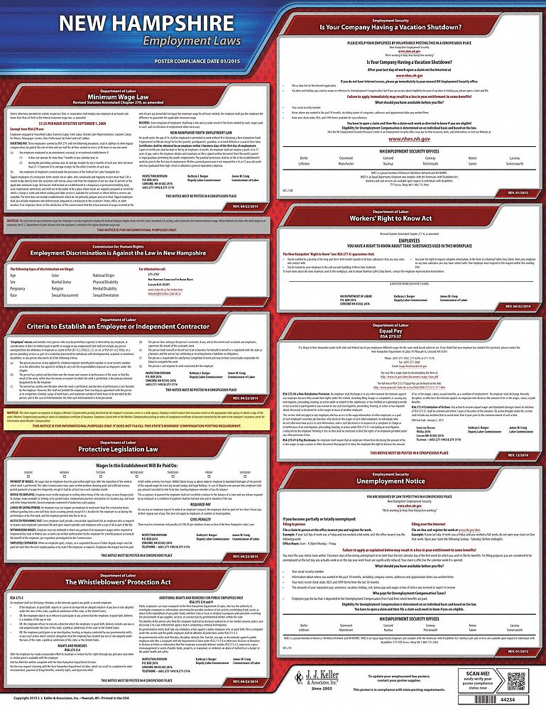 JJ KELLER, State Labor Law, NH, Labor Law Poster - 29EA16|100-NH - Grainger
