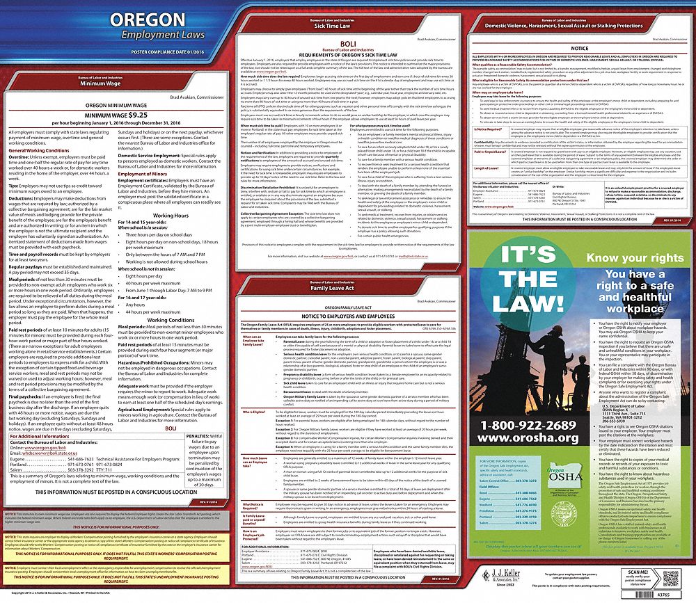 JJ KELLER, OR, English, Labor Law Poster - 29EA23|100-OR - Grainger