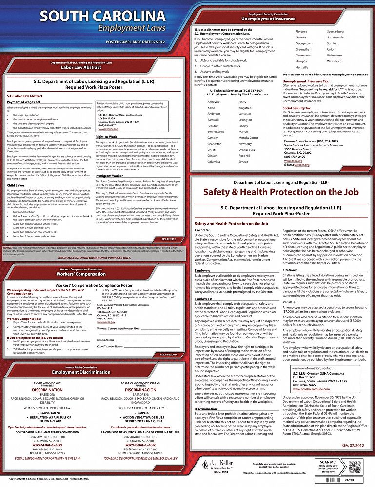 JJ KELLER, State Labor Law, SC, Labor Law Poster - 29EA27|100-SC - Grainger