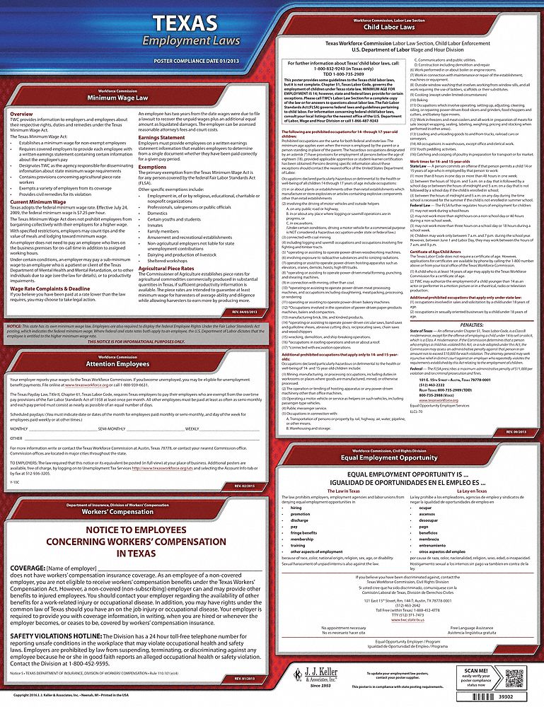 JJ KELLER, State Labor Law, TX, Labor Law Poster - 29EA31|100-TX - Grainger