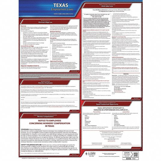 JJ KELLER, State Labor Law, TX, Labor Law Poster - 29EA31|100-TX - Grainger