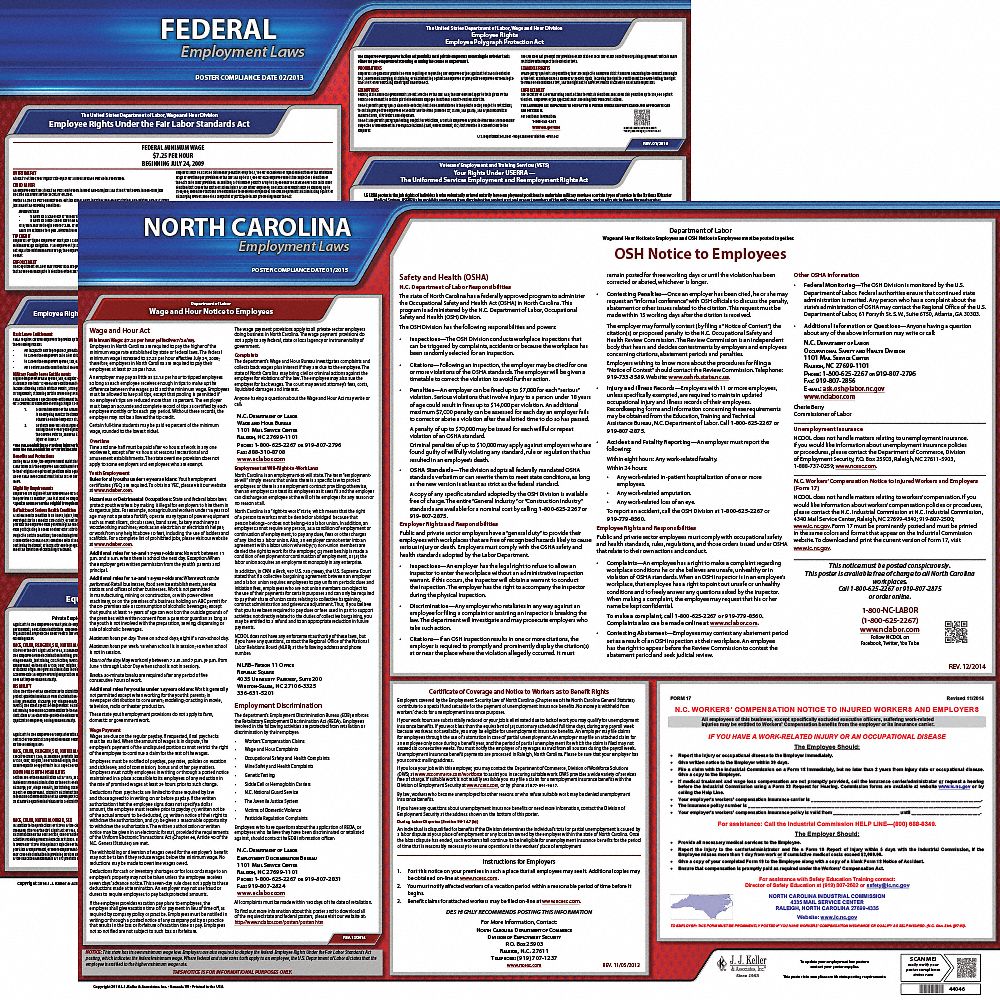 JJ KELLER, NC, English, Labor Law Poster Set - 29EC20|100-NC-K - Grainger