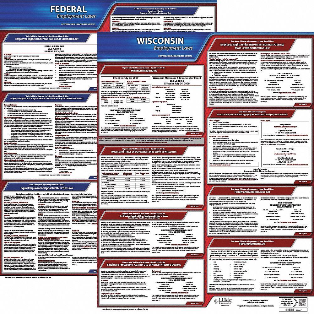 JJ KELLER, WI, English, Labor Law Poster Set - 29EC43|100-WI-K - Grainger