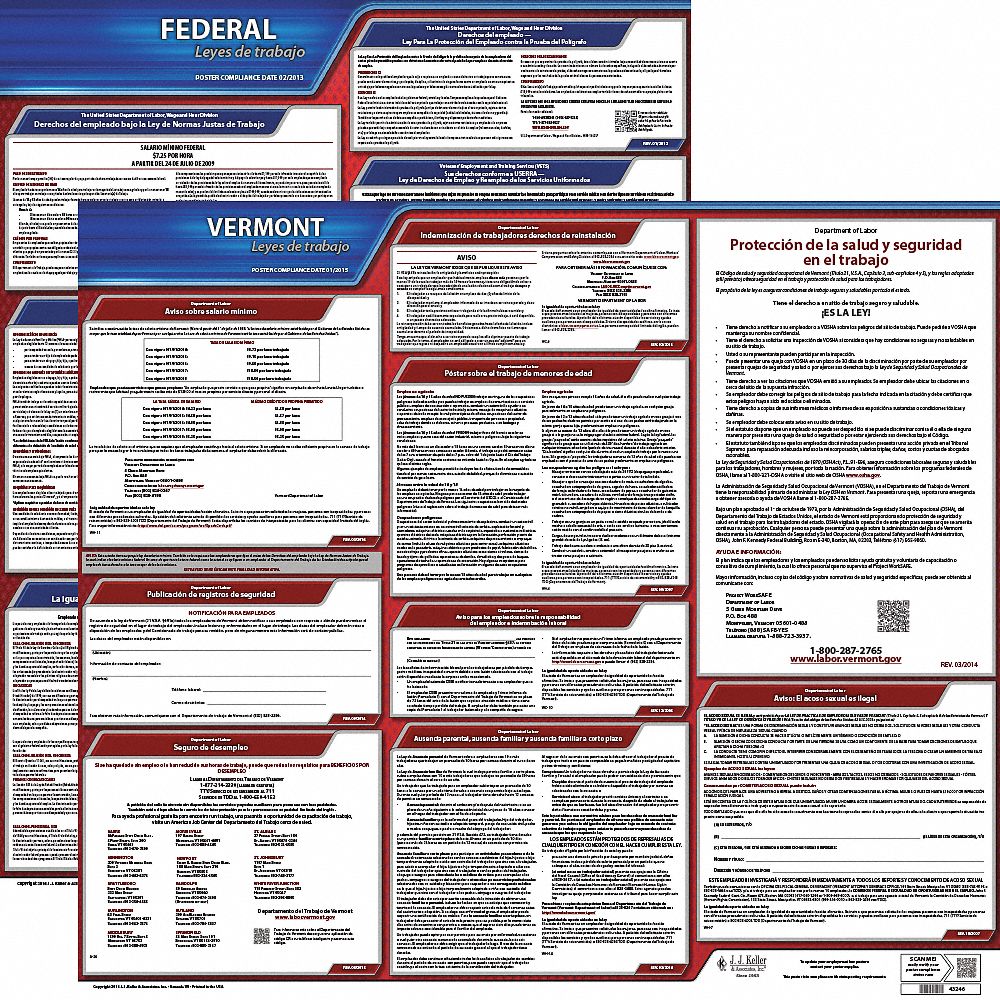 JJ KELLER, Federal and State Labor Law, VT, Labor Law Poster - 36EV63 ...