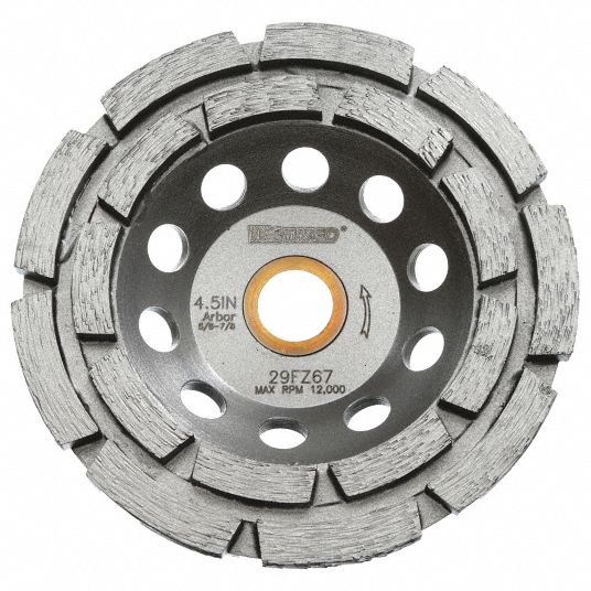 WESTWARD, Double Row, 4 1/2 in Dia, Segment Cup Grinding Wheel - 29FZ67 ...