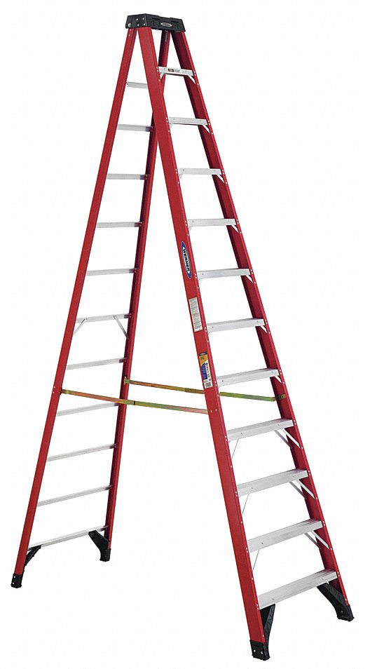 WERNER Stepladder: 12 ft Ladder Ht, 11 Steps, 375 lb Load Capacity, 78 ...