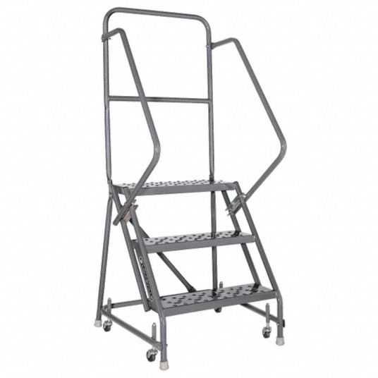 LOUISVILLE 3-Step Rolling Ladder, Perforated Step Tread, 66 in Overall ...