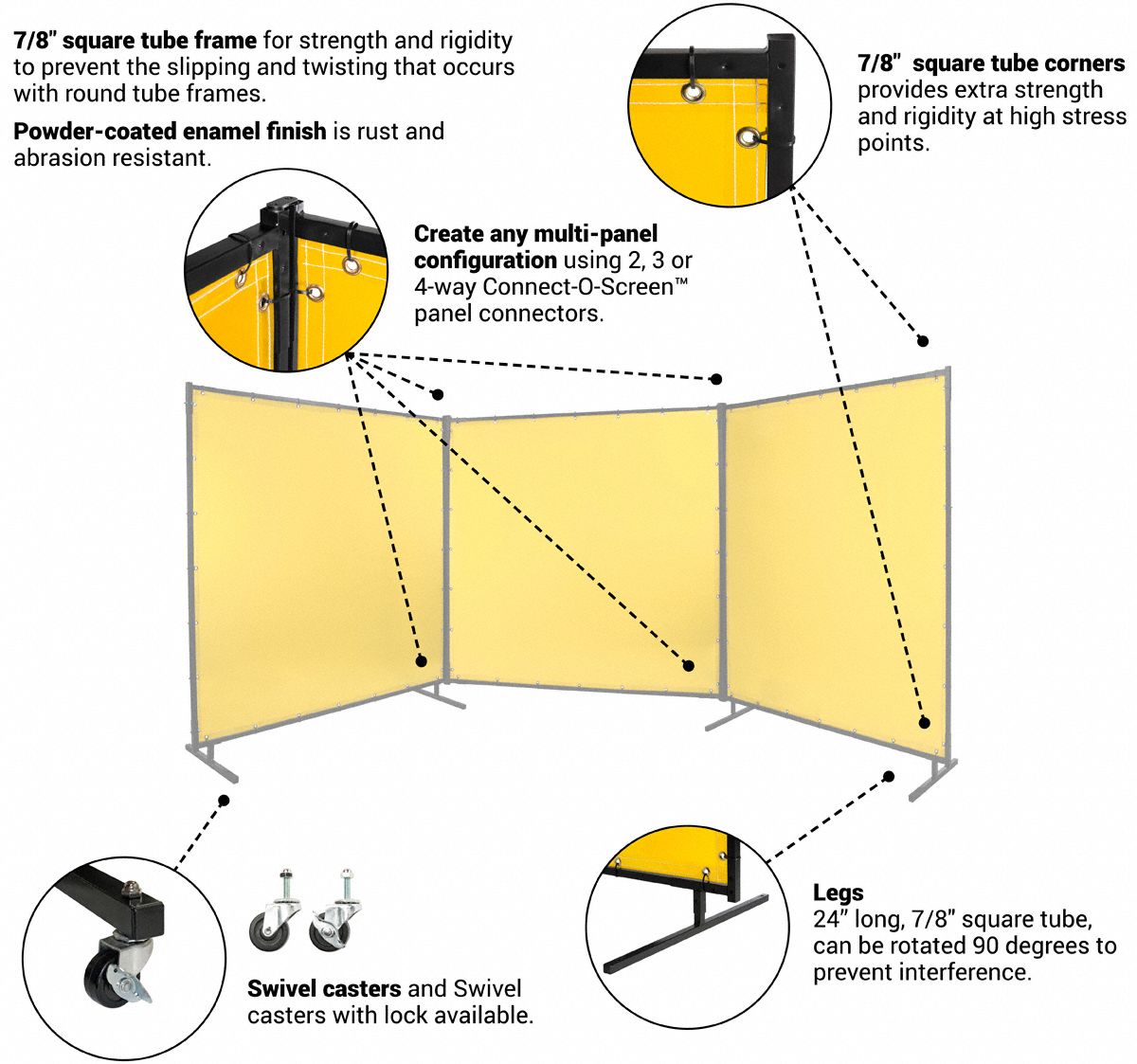 STEINER Welding Screen: Vinyl, 6 ft Ht, 8 ft Wd, Yellow, 3/4 in Frame ...