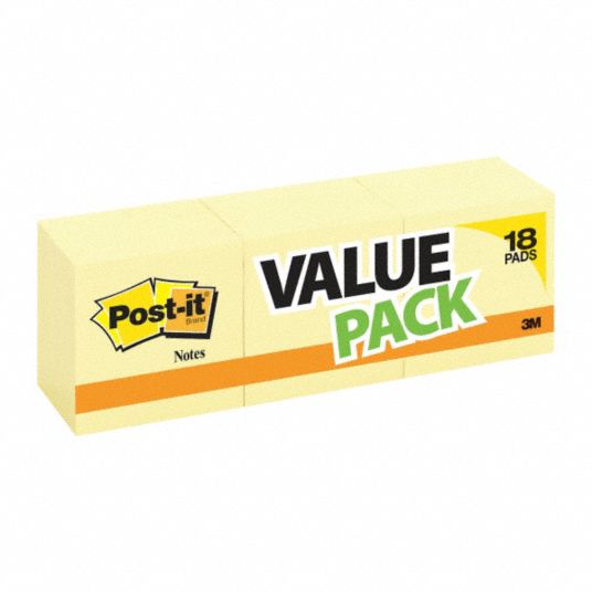 POST-IT, Yellow, Std, Sticky Notes - 29PK96|654-14+4YW - Grainger