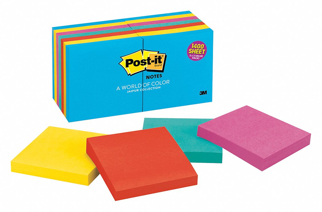 Sticky Notes, 3 in x 3 in, PK 14 - Grainger