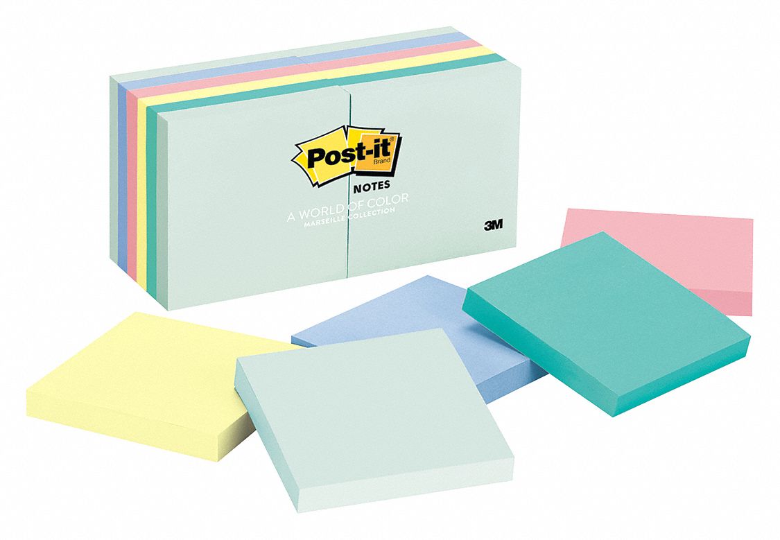 Sticky Notes, 3 in x 3 in, Standard Adhesion, PK 12 - Grainger