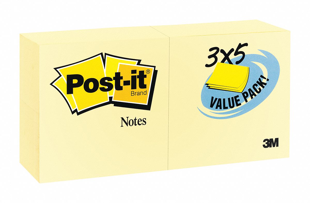 POST-IT, Yellow, Std, Sticky Notes - 29PL05|655-24VAD - Grainger