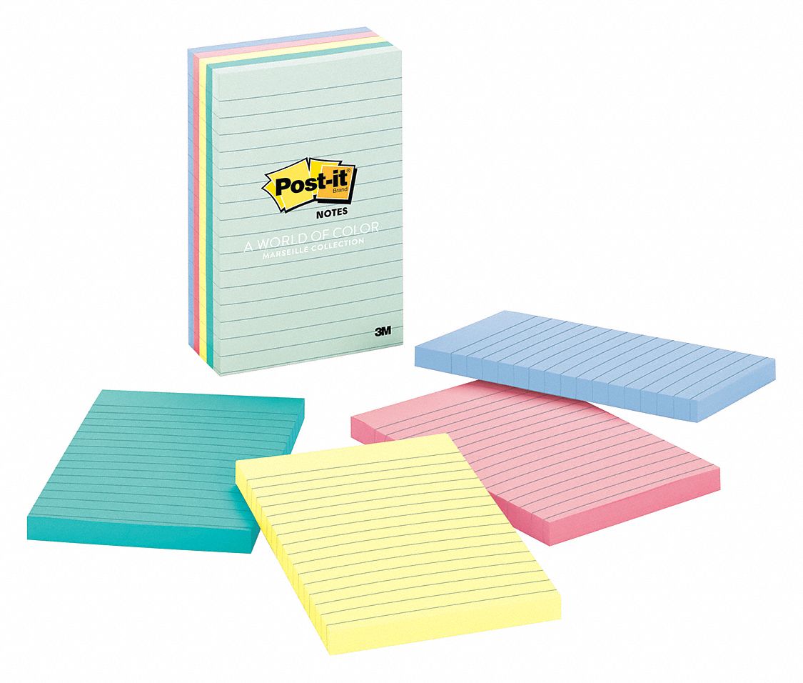 POST-IT, Assorted Pastel, Std, Sticky Notes - 29PL07|660-5PK-AST - Grainger