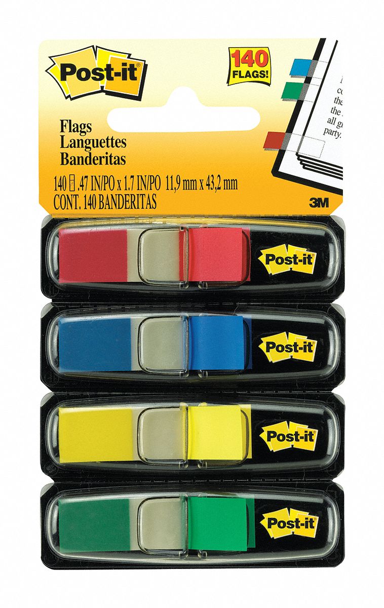 Sticky Flags, 1/2 in x 1 3/4 in, PK 4 - Grainger