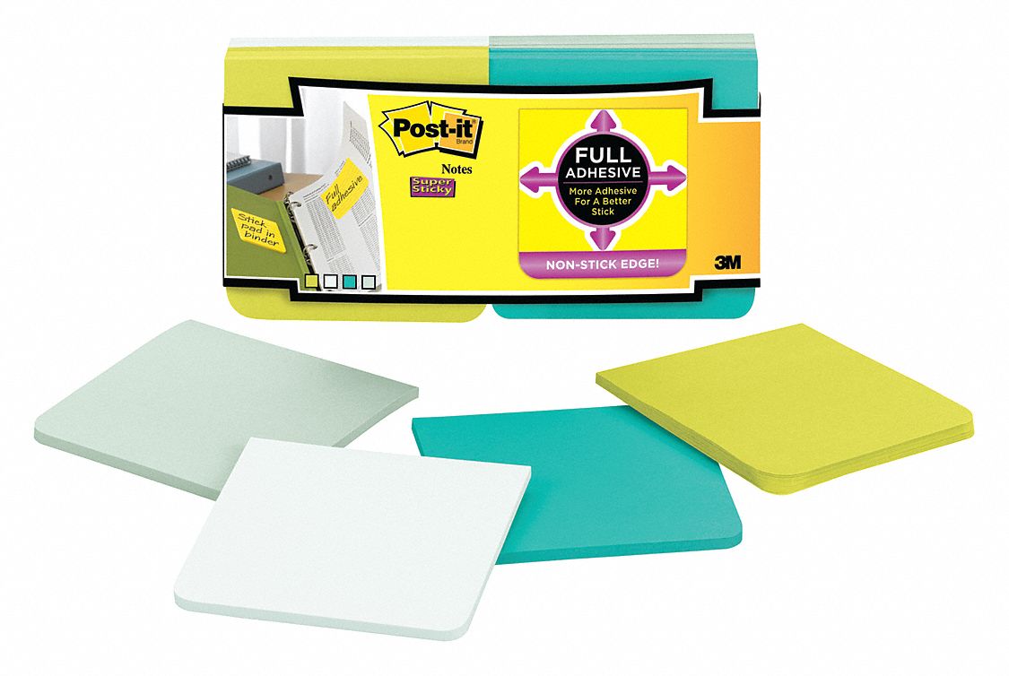Full Adhesive Super Sticky Notes, 3 in x 3 in, PK 12 - Grainger