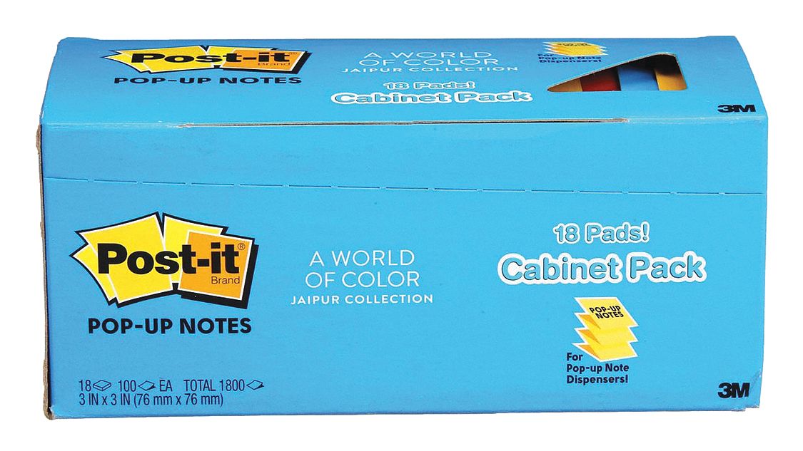 Pop-Up Sticky Notes, 3 in x 3 in, PK 18 - Grainger
