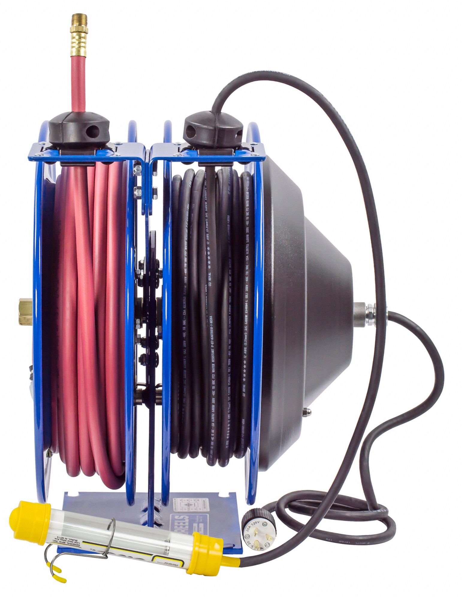 COXREELS Dual Reel Spring Return Hose Reel: 50 ft (3/8 in I.D.), 3/8 in ...