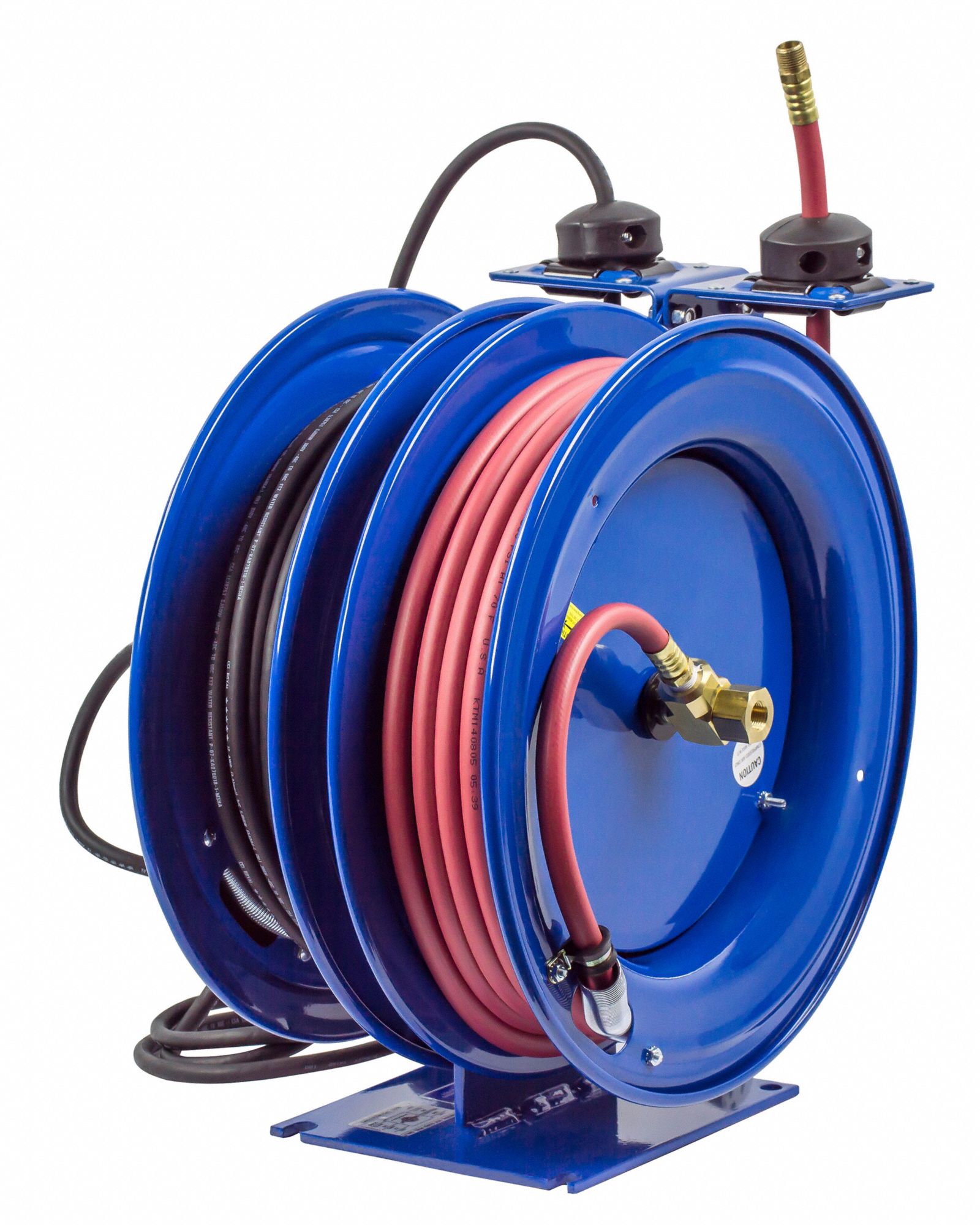 COXREELS Dual Reel Spring Return Hose Reel: 50 ft (3/8 in I.D.), 3/8 in ...