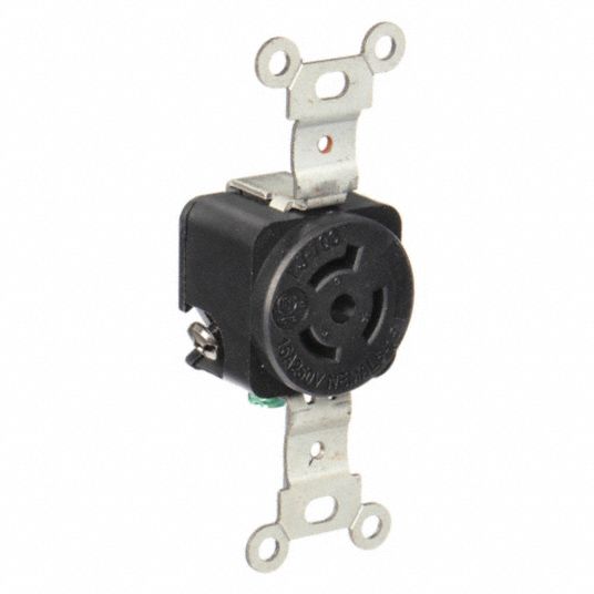Black Locking Receptacle, 15 Amps, 240V AC Voltage, NEMA Configuration ...