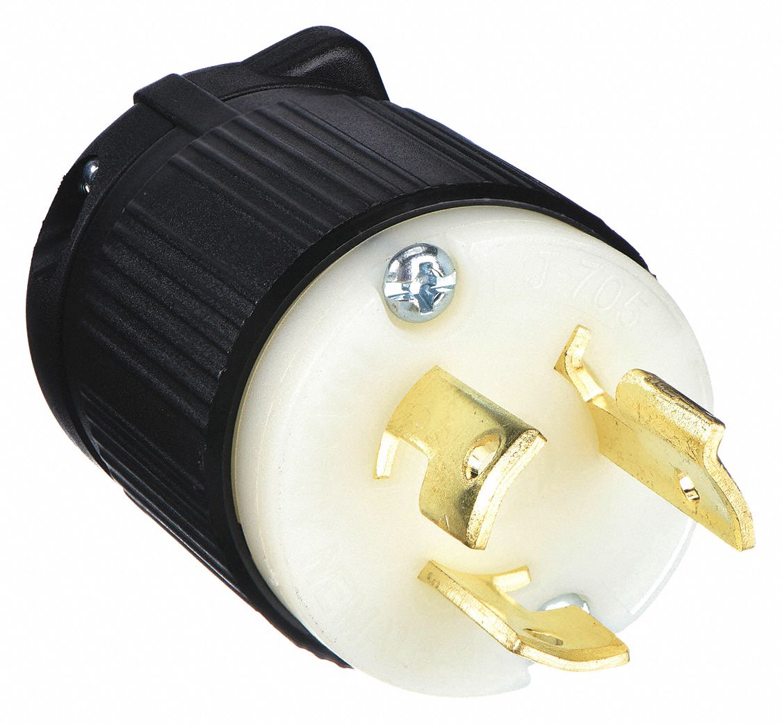 15A Industrial Grade Non-Shrouded Locking Plug, Black/White; NEMA ...