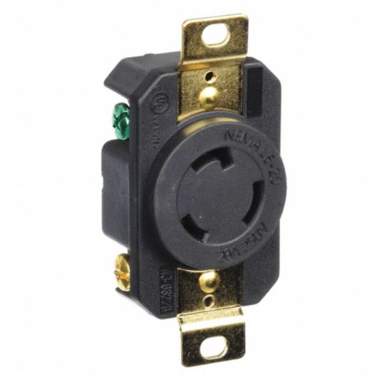 Black Locking Receptacle, 20 Amps, 240V AC Voltage, NEMA Configuration ...