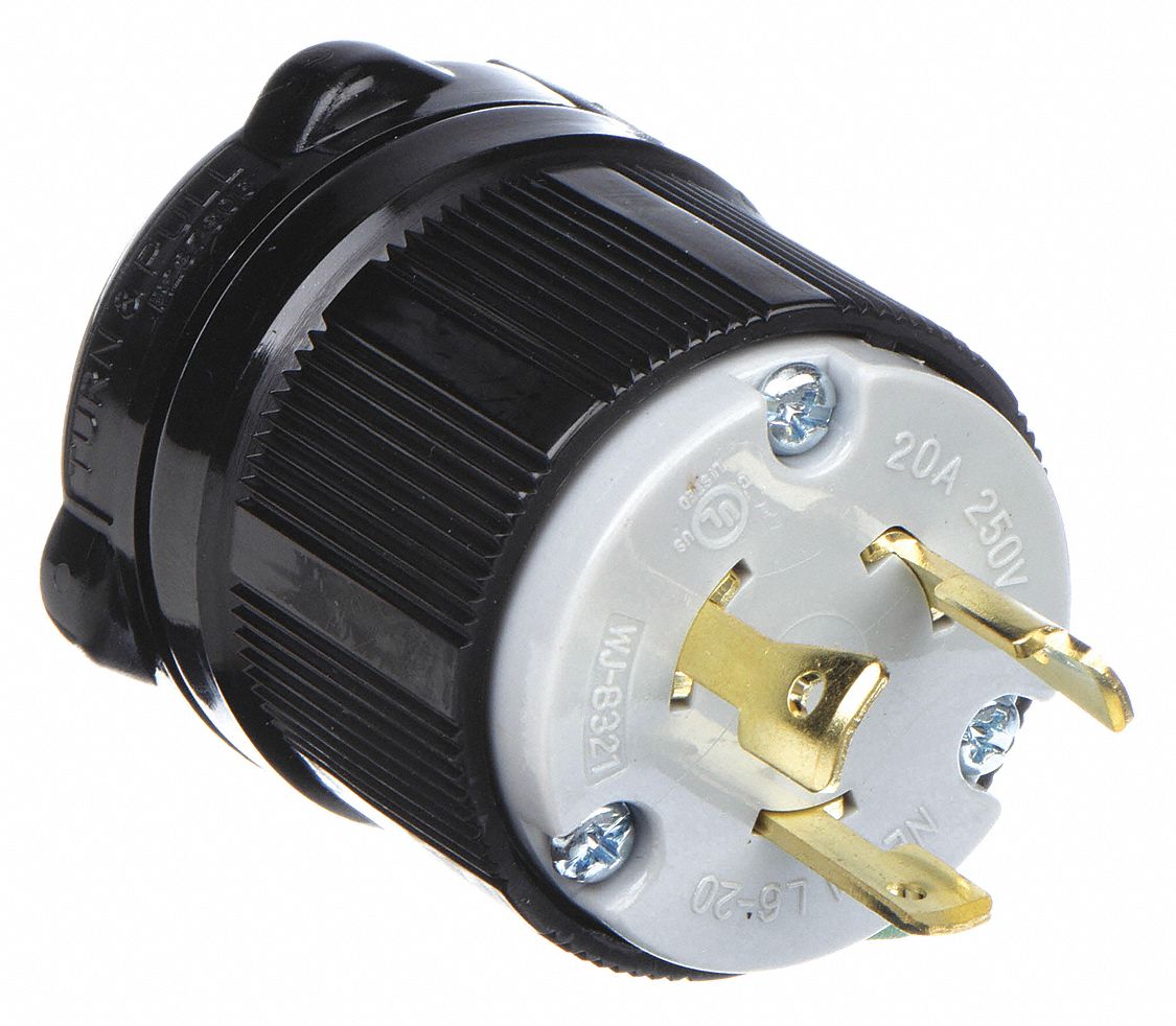 20A Industrial Grade Non-Shrouded Locking Plug, Black/Gray; NEMA ...