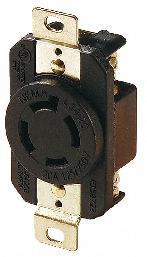 POWER FIRST Black Locking Receptacle, 20 Amps, 125/250V AC Voltage ...