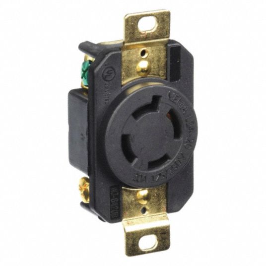 Black Locking Receptacle, 20 Amps, 125/250V AC Voltage, NEMA ...