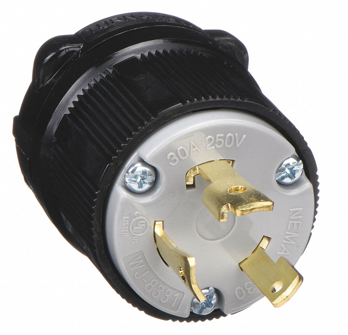 30A Industrial Grade Non-Shrouded Locking Plug, Black/Gray; NEMA ...