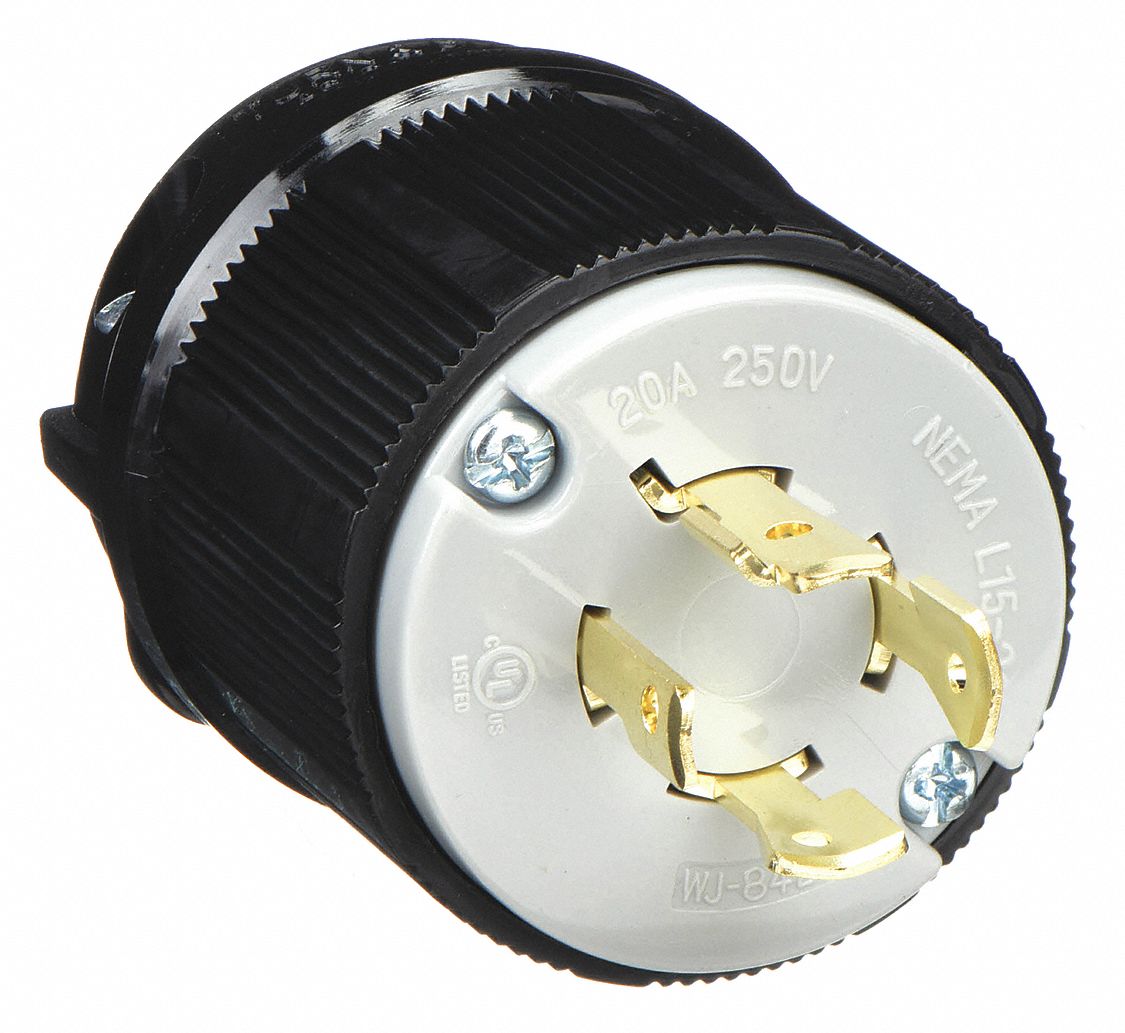 20A Industrial Grade Non-Shrouded Locking Plug, Black/Gray; NEMA ...