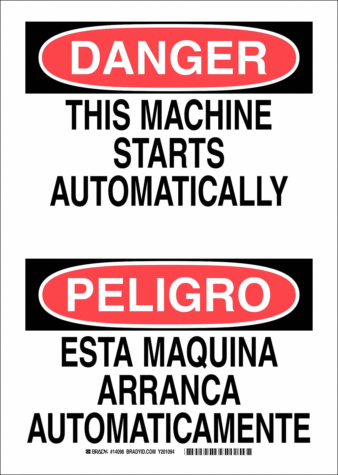 Vinyl, Danger Sign, 10" Width, 14" Height, White, Adhesive Surface ...