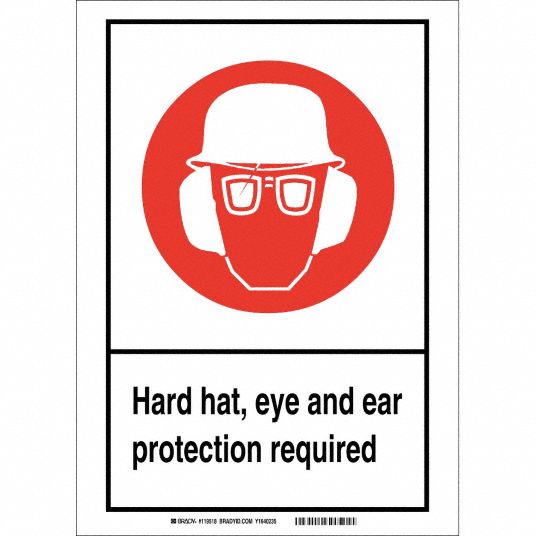 Danger Sign, Hard Hat, Eye And Ear Protection Required, Header No ...