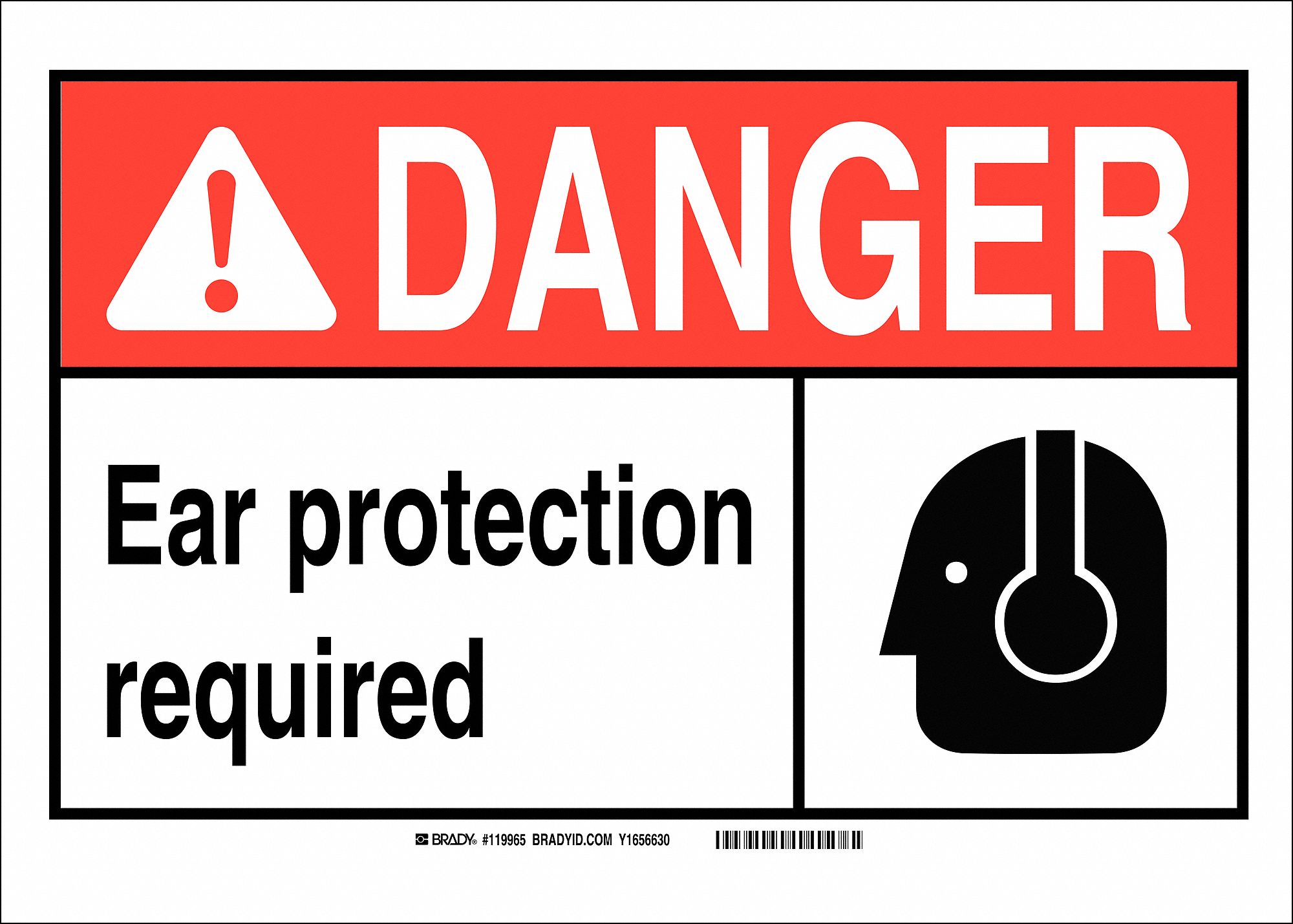 Danger Sign, Ear Protection Required, Header Danger, Rectangle, 10 in ...