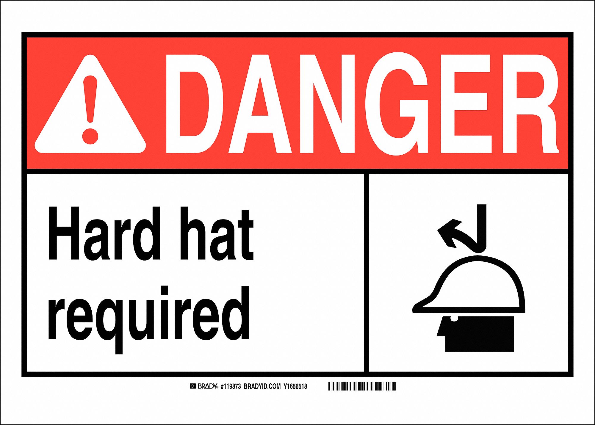 Danger Sign, Hard Hat Required, Header Danger, Rectangle, 7 in Height ...