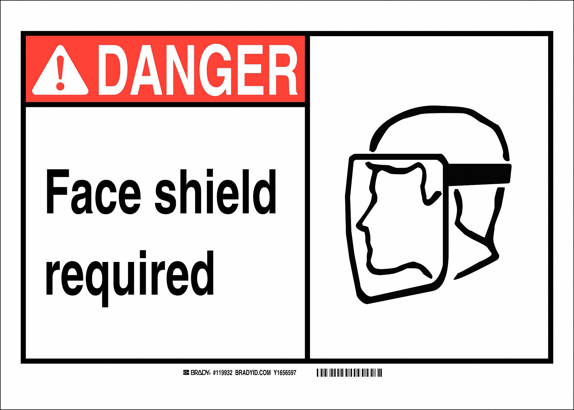 Danger Sign, Face Shield Required, Header Danger, Rectangle, 7 in ...