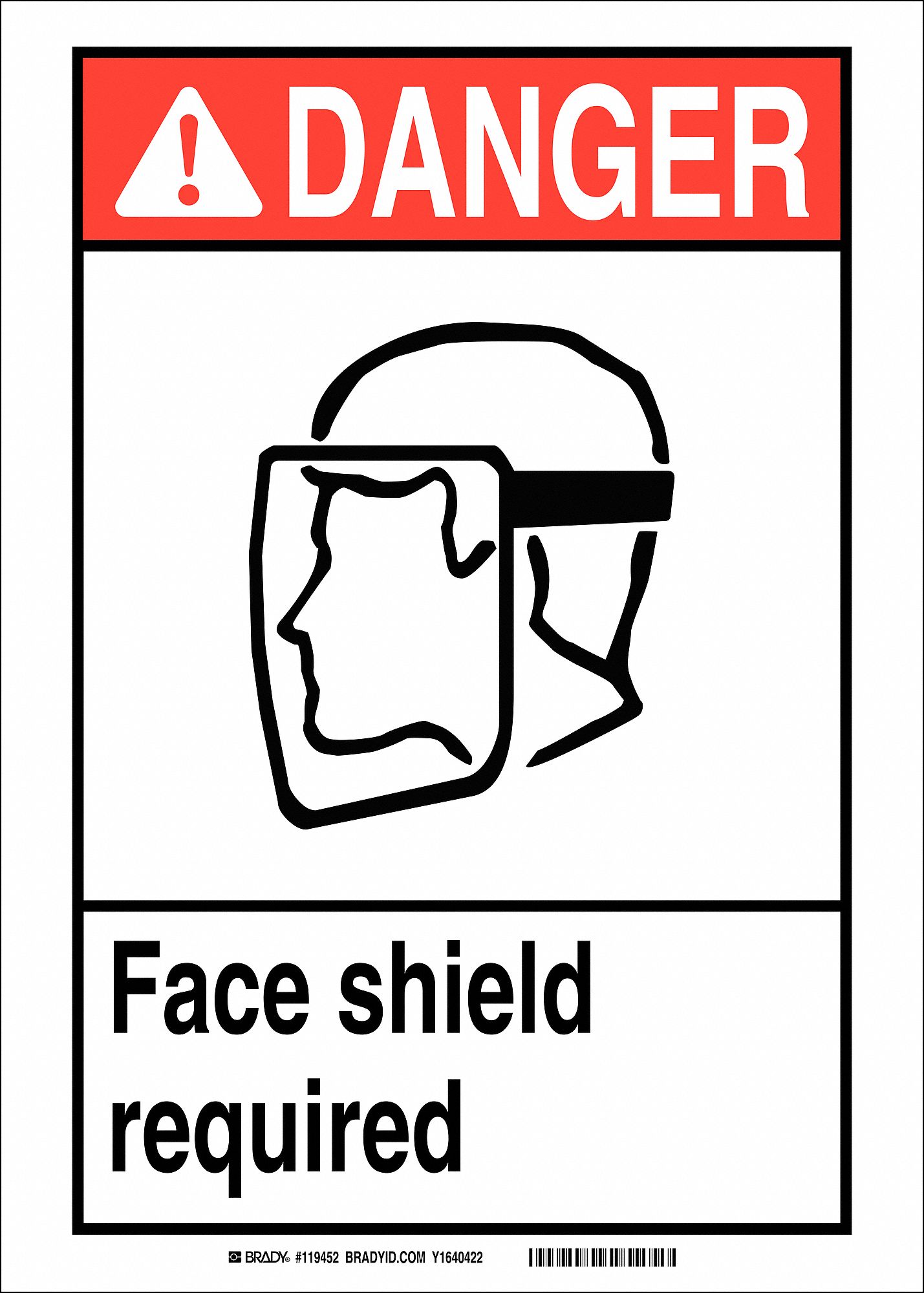Danger Sign, Face Shield Required, Header Danger, Rectangle, 7 in ...