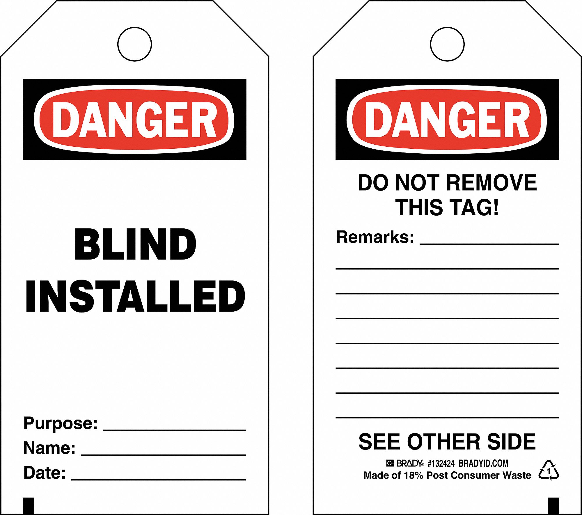 BRADY DANGER TAG,5-3/4IN H X 3IN W,PE,PK25 - Safety Tags - WWG29UG17 ...