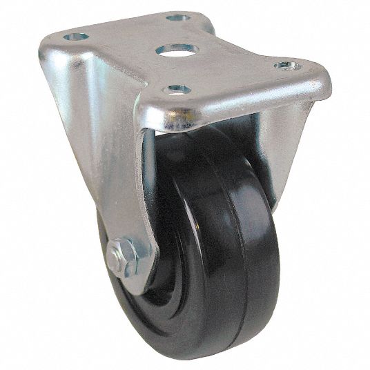 Plate Caster, Rigid, Rubber, 200 lb, 3 1/2 in Wheel Dia. - Grainger
