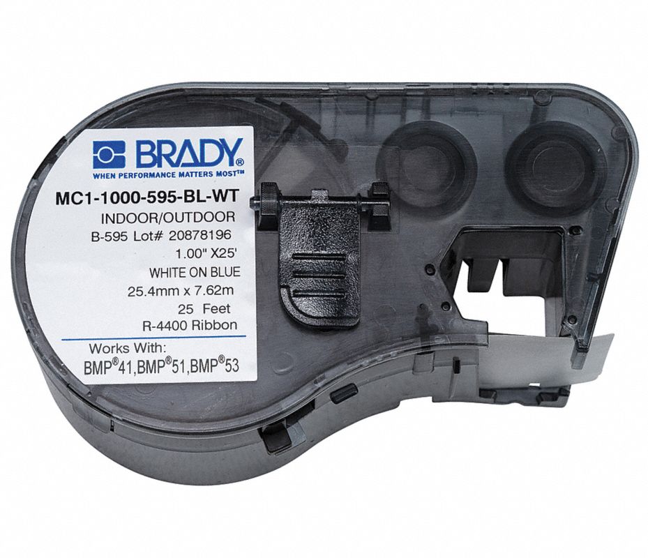 BRADY Etiq. Vin. Int/Ext.,Bco/Azul,1x25plg - 28L023 | MC1-1000-595-BL ...